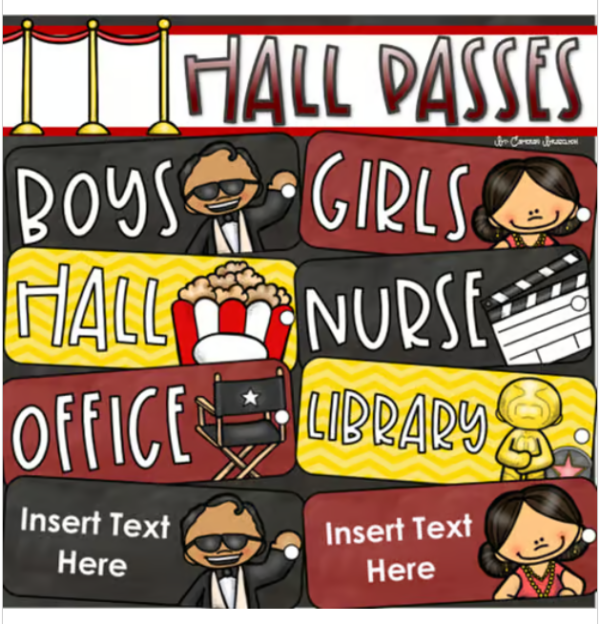 Hall Passes Hollywood Movies Theme Editable (Boys, Girls, Office, Nurse ...
