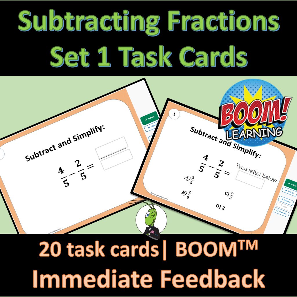 Subtracting Fractions Set 1 Boom Digital Task Cards | Made By Teachers