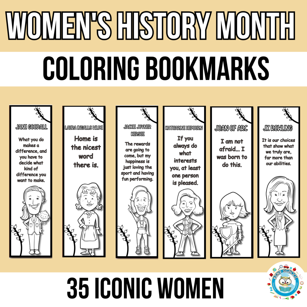 Women's History Month Bookmarks Coloring-35 Inspirational Quotes ...