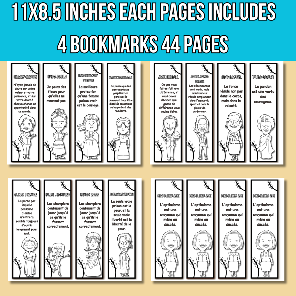 French Women's History Month Bookmarks Coloring-35 Inspirational Quotes ...