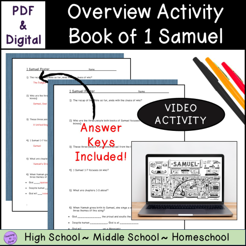 Summary of the Book of 1 Samuel Bible overview activity worksheet ...