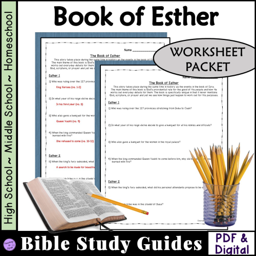 Esther Bible Study Questions Worksheet Packet | Made By Teachers