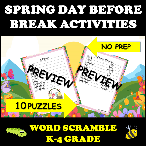 Spring Day Before Break Activity Packet Puzzles Bundle: Word Searches ...