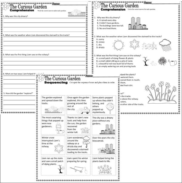The Curious Garden Spring Reading Comprehension Quiz & Story Sequencing ...