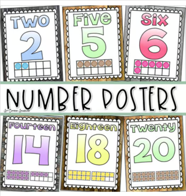 Number Posters Signs 0-20 Ten Frames Rustic Farmhouse Shabby Chic Theme ...