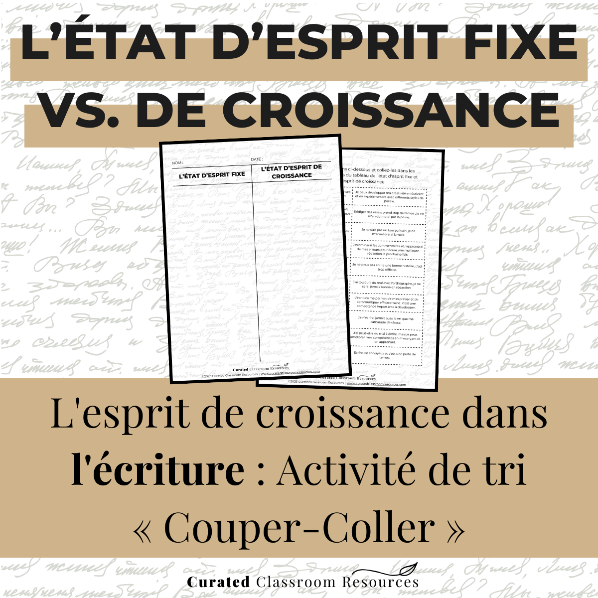 Growth Mindset in Writing Sorting — French Upper Elementary Cut and ...