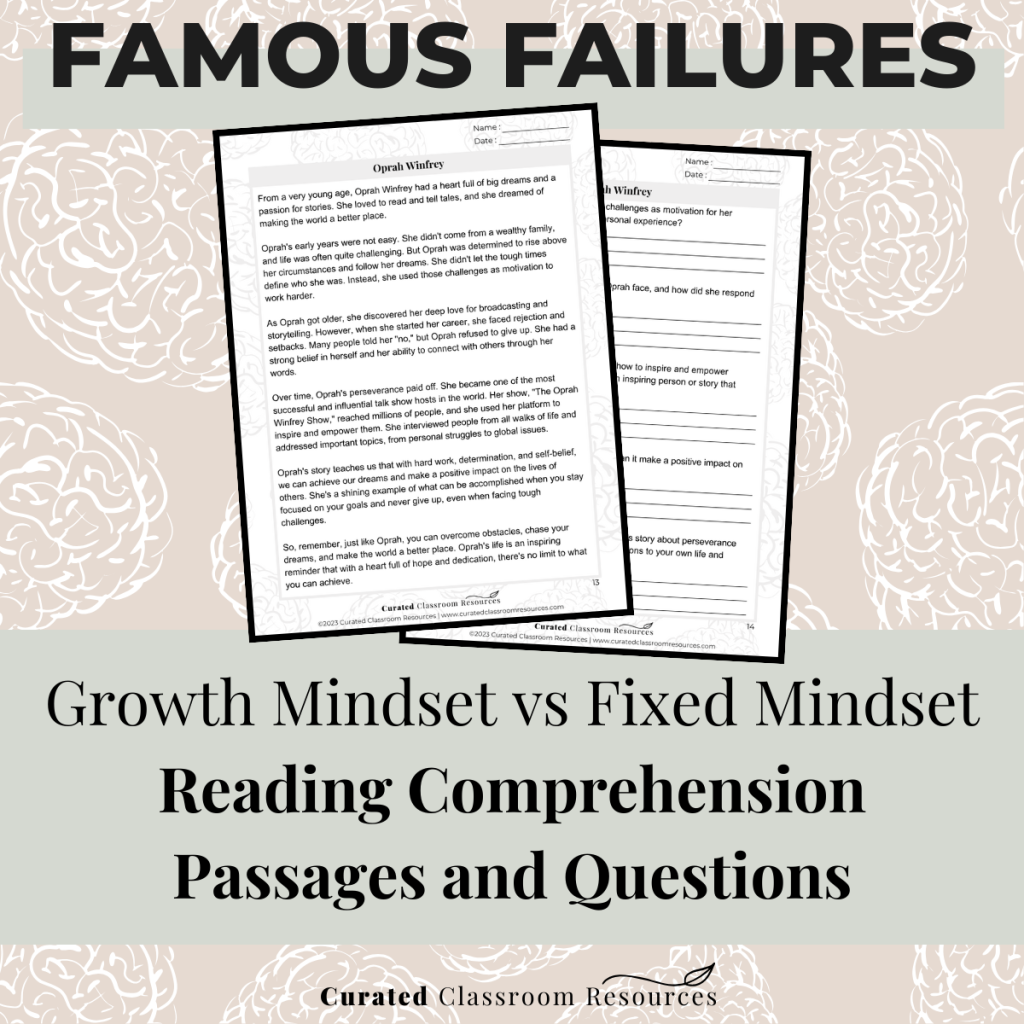 Famous Failures — Growth Mindset vs Fixed Mindset Reading Comprehension ...