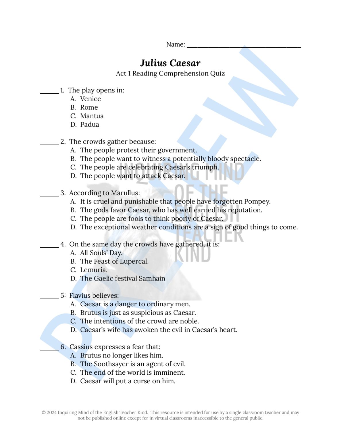 Julius Caesar Quizzes, Close Reading Worksheets, Vocabulary Games, and ...