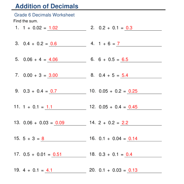Decimals Addition and Subtraction Worksheets - Made By Teachers