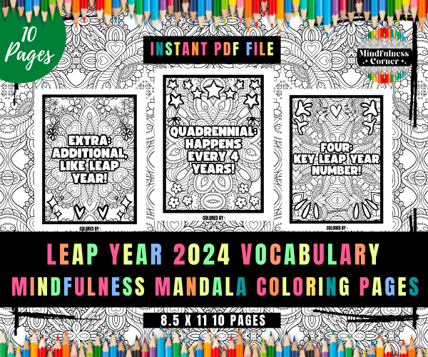 Leap Year 2024 Vocabulary Mindfulness Relaxing Coloring Pages, No Prep ...
