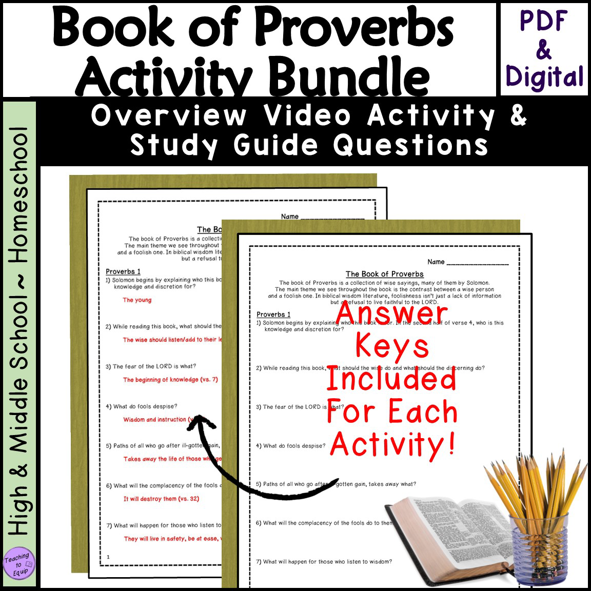 Book of Proverbs Bible Study Activity BUNDLE | Made By Teachers