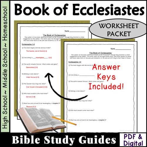 Ecclesiastes Bible Study Questions Worksheet packet - Made By Teachers