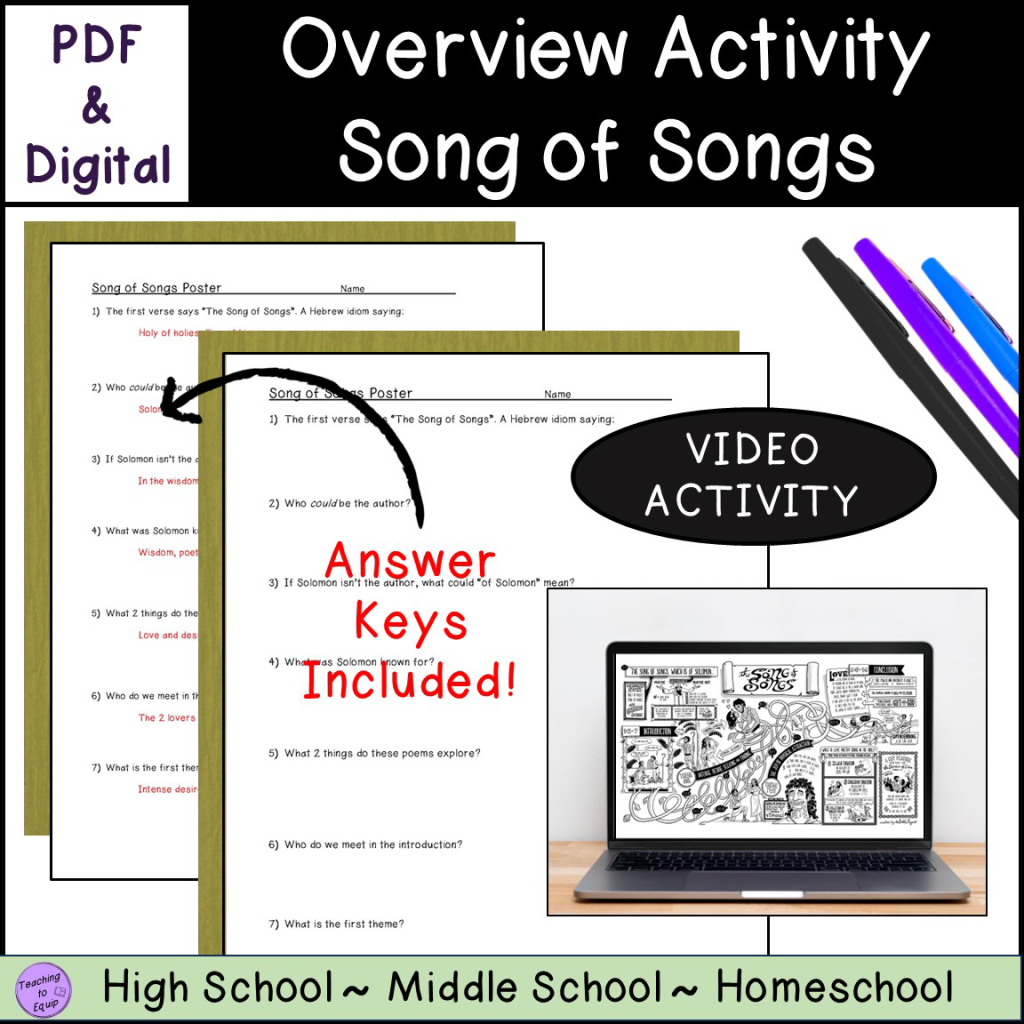 Book of Song of Solomon Bible Summary Overview Activity - Made By Teachers