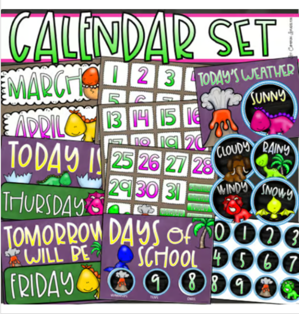 Calendar Set Classroom Decor Back to School Dinosaur Dino Theme | Made ...