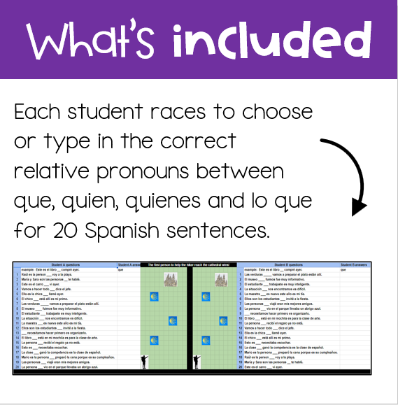 Spanish Relative Pronouns Two Person Race Game on Google Sheets - Made ...