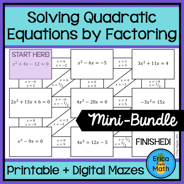 Solving Quadratic Equations by Factoring Activity Printable & Digital ...
