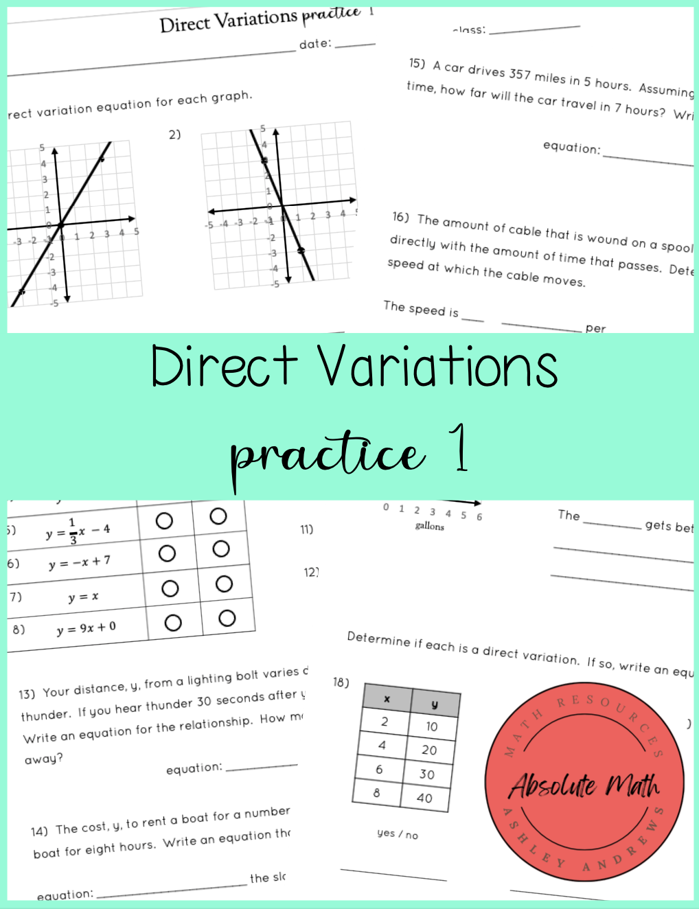 Direct Variations Practice 2 | Made By Teachers