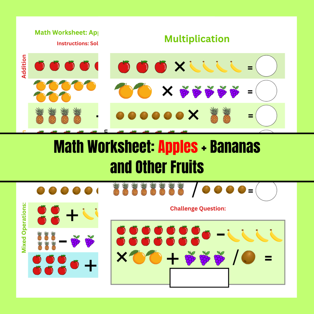Math Worksheet Apples and Bananas and Other Fruits | Made By Teachers