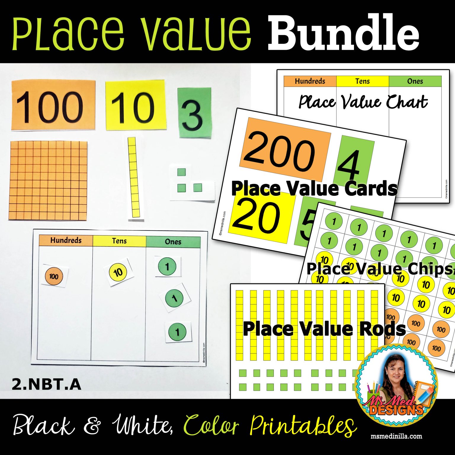Place Value Cards Printable Bundle 2.NBT.A.1 for Math Activity Chart ...