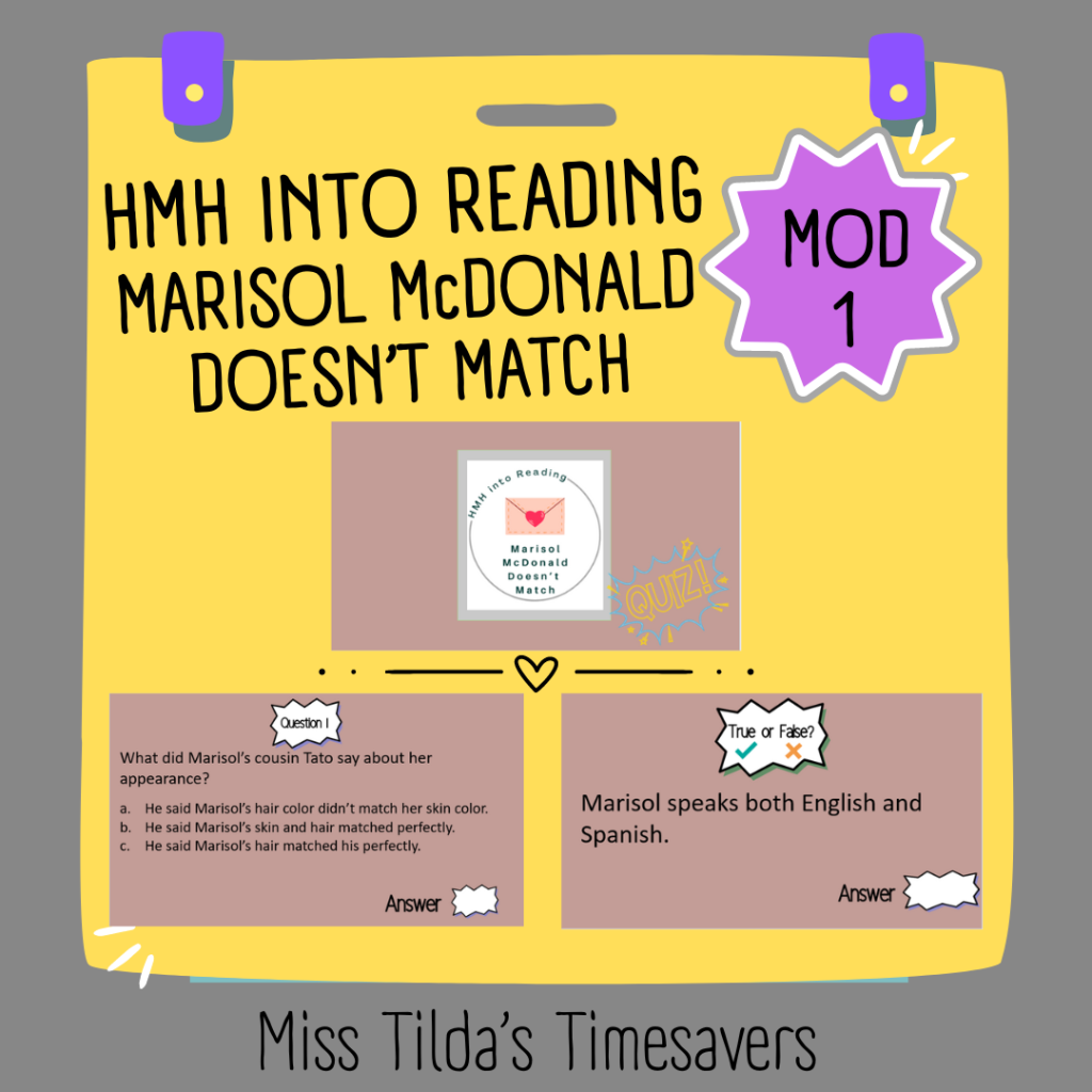 Marisol McDonald Doesn't Match Quiz - Grade 3 HMH into Reading - Made ...