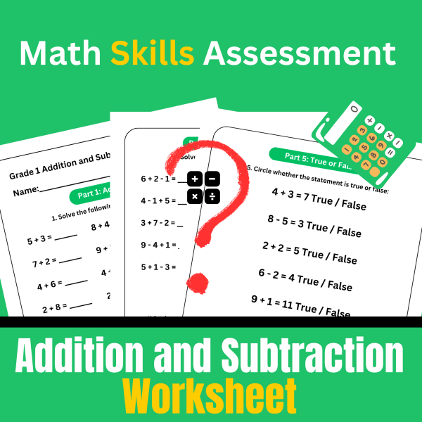 Math Skills Assessment Addition and Subtraction Worksheet | Made By ...