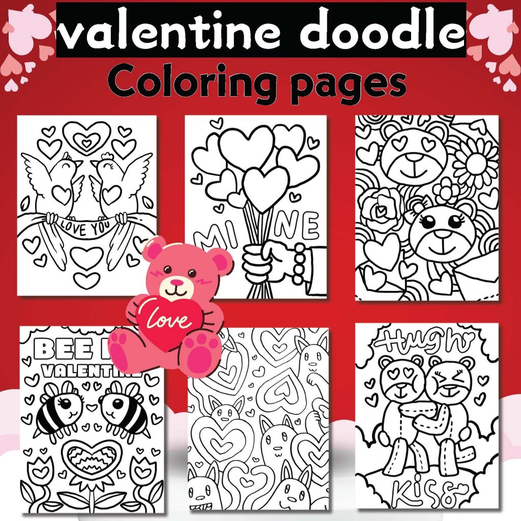 Happy Valentine's Day Coloring Sheets, Printable valentine doodle ...