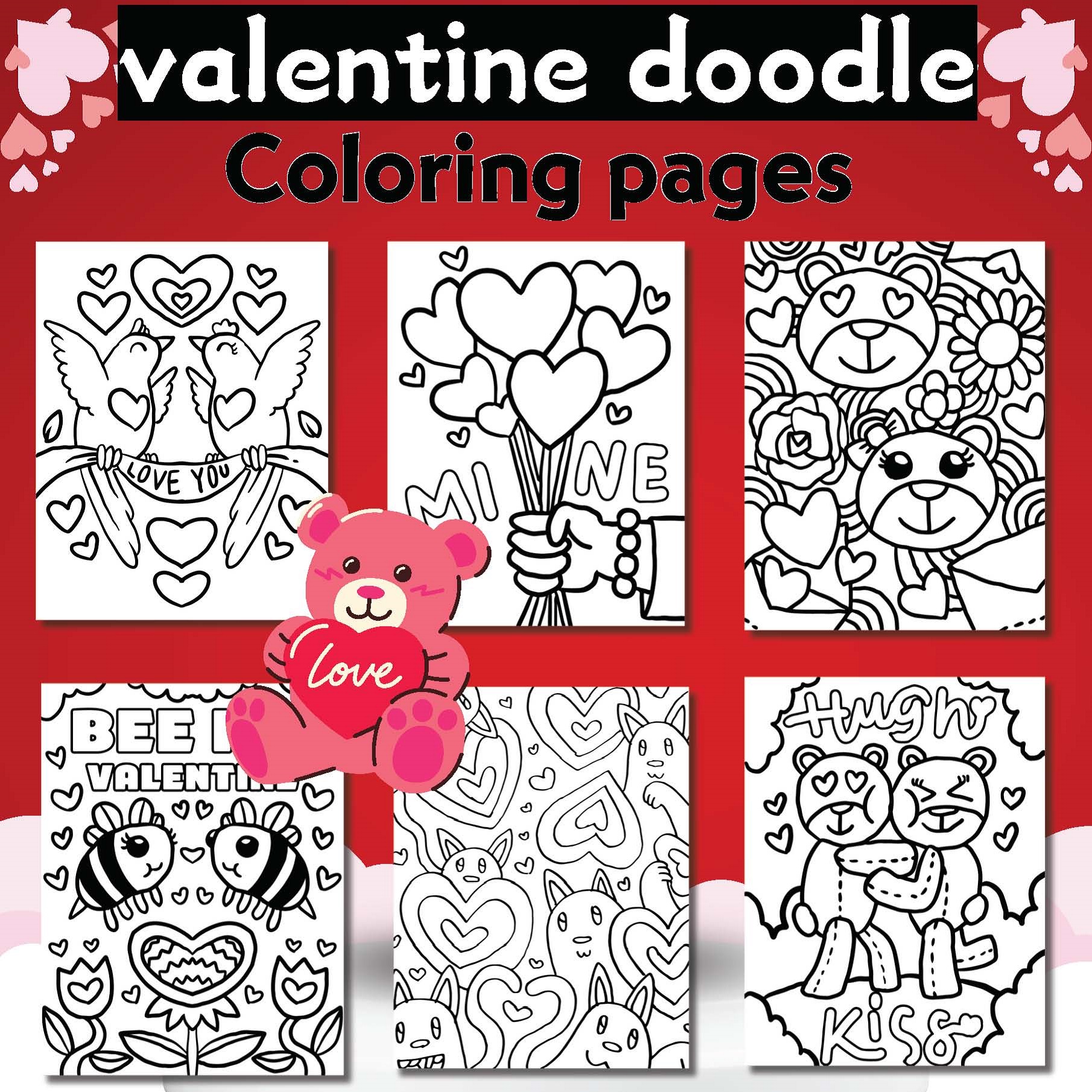 Happy Valentine's Day Coloring Sheets, Printable valentine doodle ...