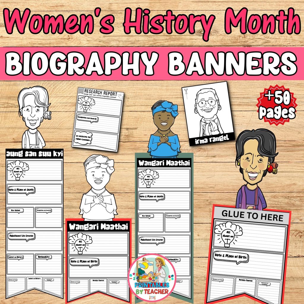 Women's History Month Writing Activities icons Biography Research ...