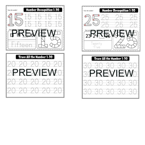 Numbers Writing Practice 1-30 and Tracing & Coloring Worksheet, Math ...