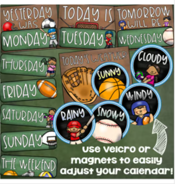 Calendar Set Classroom Decor Back to School Sports Teamwork Theme ...