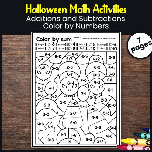 Color by Number Worksheets: Halloween Math Addition and Subtraction ...