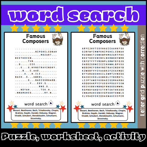 Famous Composers : Word search puzzle worksheet activity | Made By Teachers