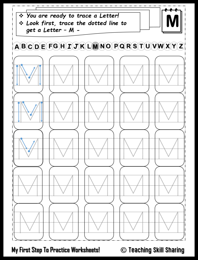 HANDWRITING PATTERNS: Practicing and Tracing The Dotted Letter From M ...