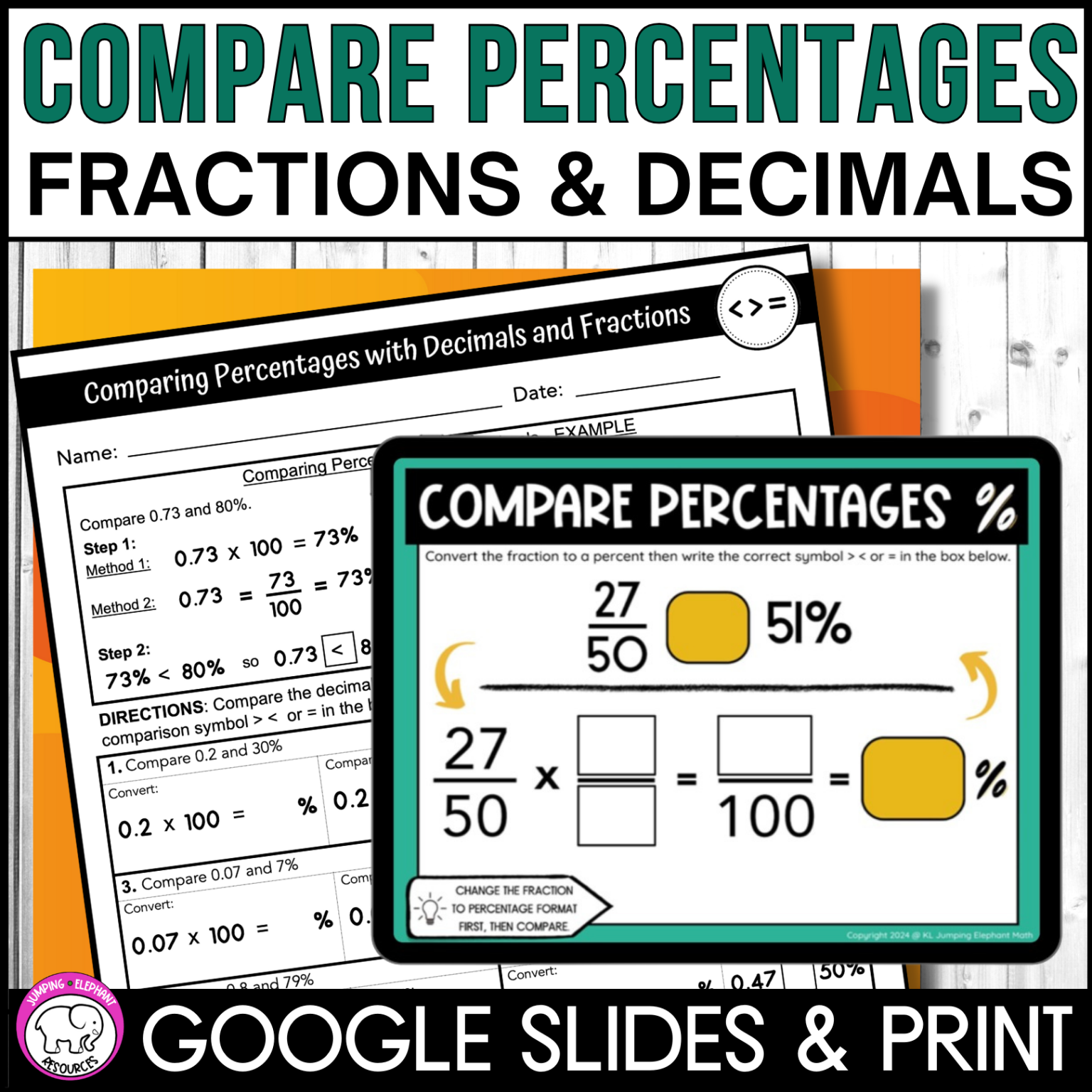 Comparing Fractions Decimals and Percentages Google Slides and ...