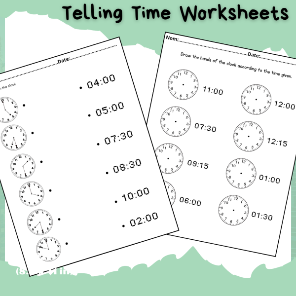 Telling Time Worksheets to the hour and half hour - quarter hour | Made ...