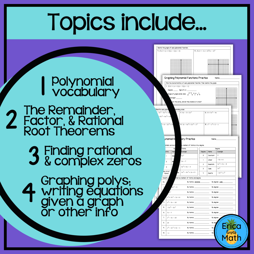 Polynomial Functions Worksheets (Remainder Theorem, Finding Zeros ...
