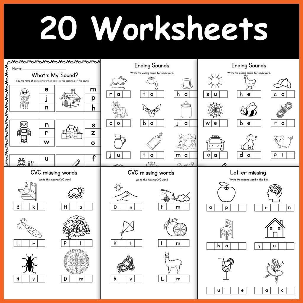 Phonics Worksheets: Missing Letters (Beginning, Middle & Ending Sounds ...