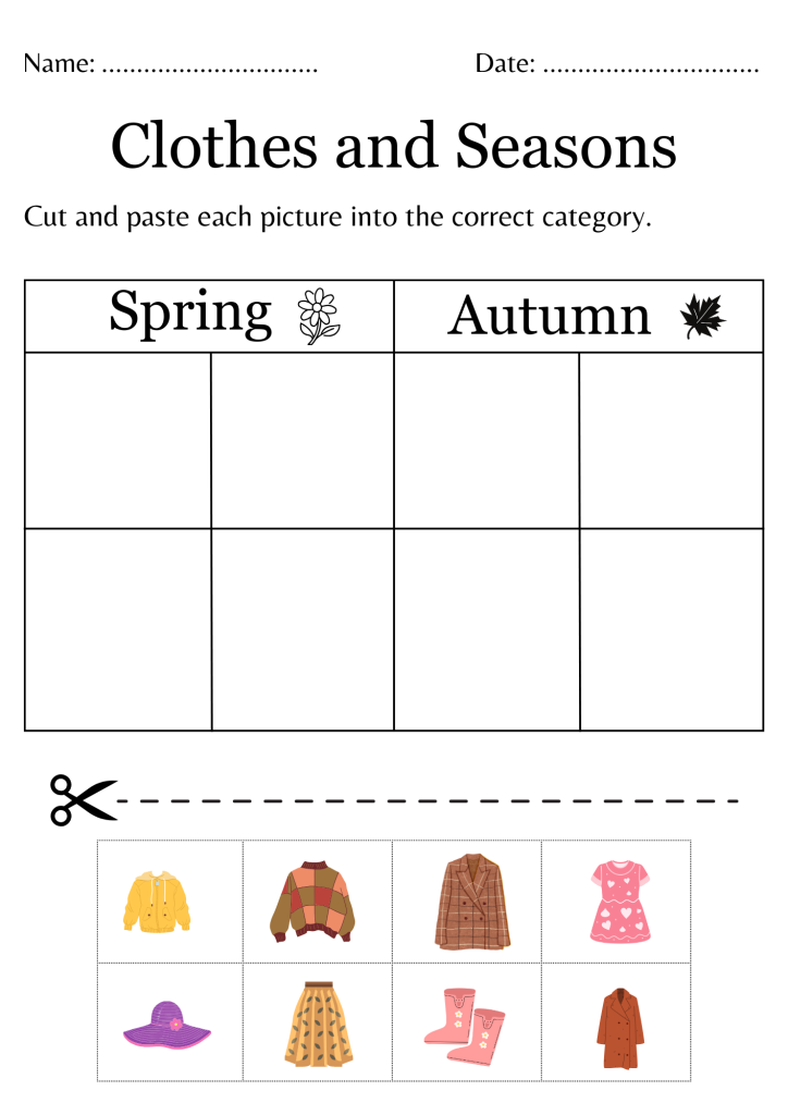 Printable clothes for different seasons worksheet - weather and clothes ...