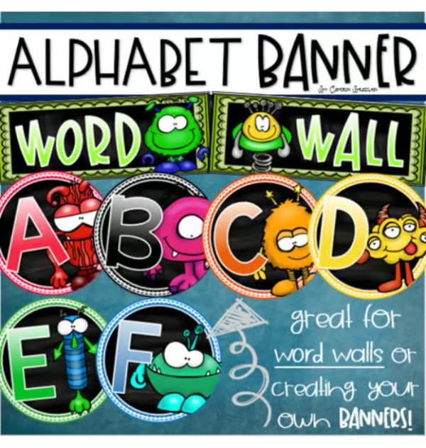Word Wall Headers Alphabet Banner Posters Signs Monster Theme | Made By ...