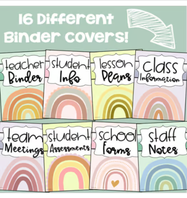 Binder Covers and Spines Teacher Planner Editable Boho Modern Muted ...