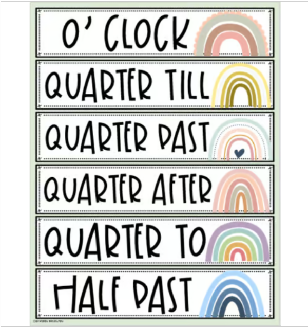 Clock Labels Telling Time Boho Muted Modern Rainbow Theme | Made By ...