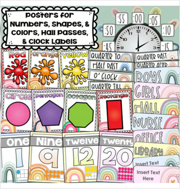 Boho Rainbow Class Decor Bundle (Posters, Binder Covers, Schedule ...