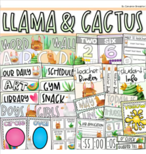Llama and Cactus Class Decor Bundle (Posters, Binder Covers, Schedule ...