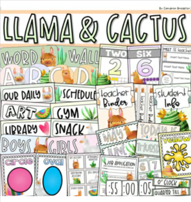 Llama and Cactus Class Decor Bundle (Posters, Binder Covers, Schedule ...