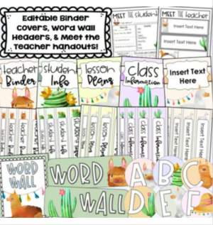 Llama and Cactus Class Decor Bundle (Posters, Binder Covers, Schedule ...