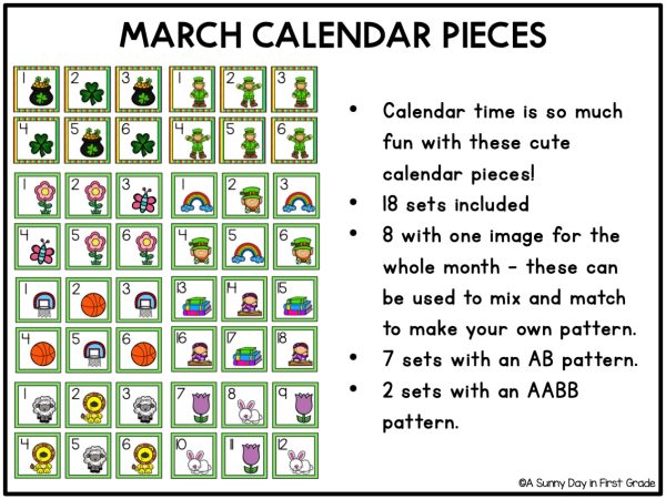 March Calendar Pieces - Made By Teachers