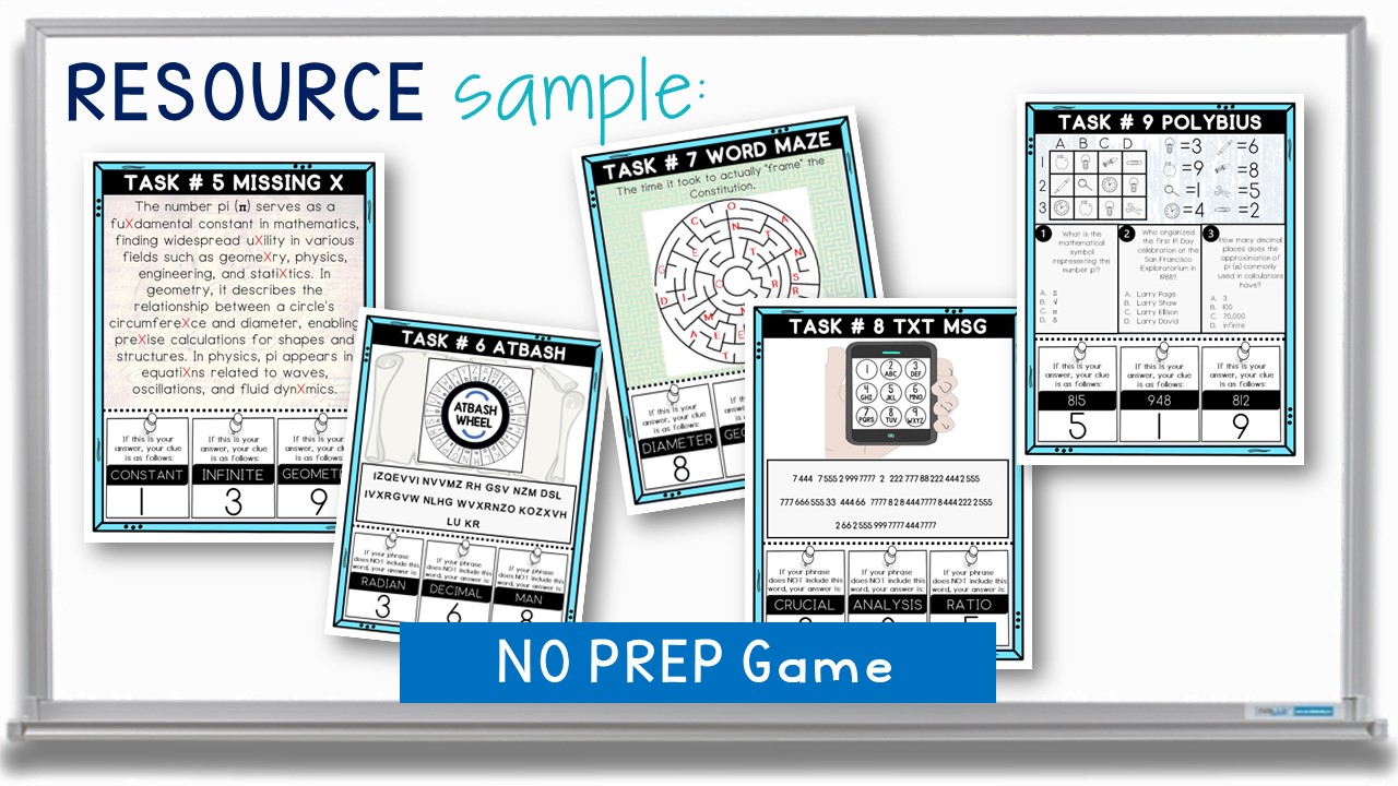 Pi Day Escape Room Printable Activity - 9 Puzzles NO PREP Breakout Game ...