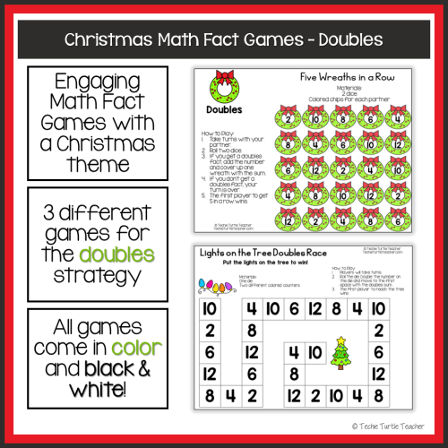 Christmas Addition Doubles Strategy Math Fact Games: Partner Centers ...