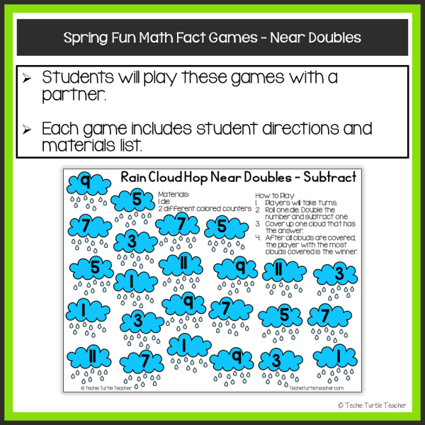 Spring Addition Near Doubles Strategy Math Fact Games: Partner Centers ...