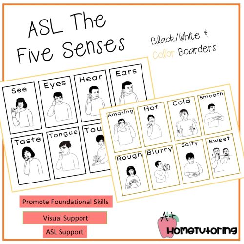 ASL The Five Senses Flashcards B/W & Color Boarders - Made By Teachers